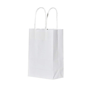 bagmad 50 Pack Sturdy Small White Gift Paper Bags with Handles Bulk, Kraft Bags 5.25x3.25x8 inch, Craft Grocery Shopping Retail Party Favors Wedding Bags Sacks (White, 50pcs)