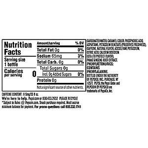 Pepsi Zero Sugar, 16.9oz Bottles (6 Pack)