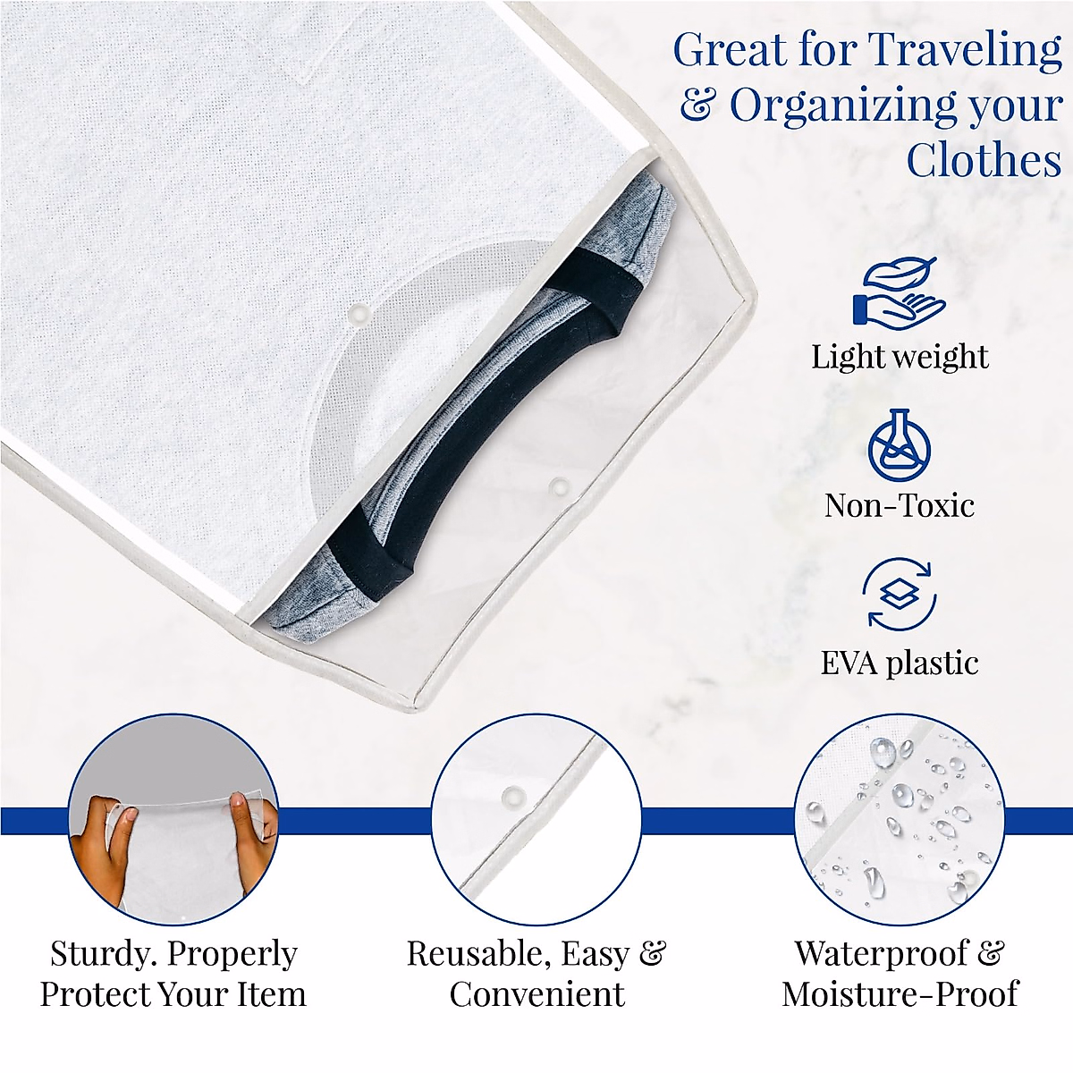 The Clothing Doctor Breathable Cashmere Sweater Storage Bag, Convenient Snap With Flap Closure, Clear Window For Easy Identification, 12.6"x16.2", Pack Of 6, White