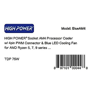 HIGH POWER BlueAM4 Blue LED Light CPU Air Cooler with Aluminum Heatsink & 95mm PWM Cooling Fan for AMD Ryzen 5,7,9 Processor/Socket AM4 / AM5 PC Motherboard