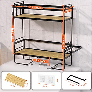 NUTSAAKK Over Toilet Storage Shelf, 2-Tier Bathroom Organizers and Storage with Wooden Bottom Plate, Above Toilet Storage with Non-Trace Adhesive (Black)