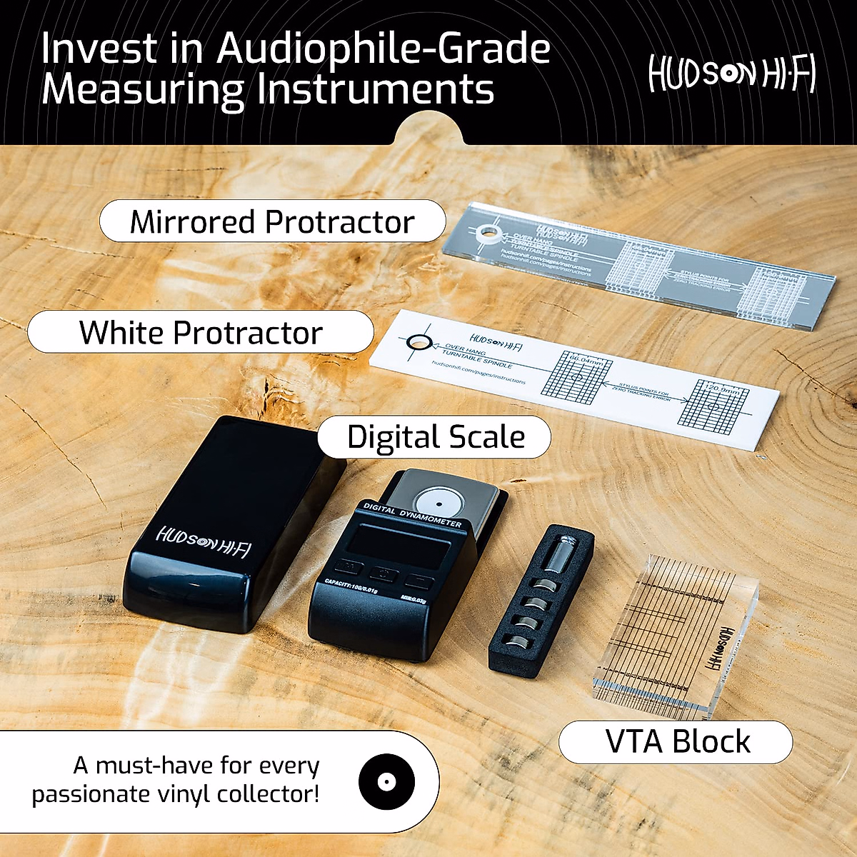 Hudson Hi-Fi Turntable Phonograph LP Phono Cartridge Stylus Alignment Protractor Tool (Protactor Mirrored)