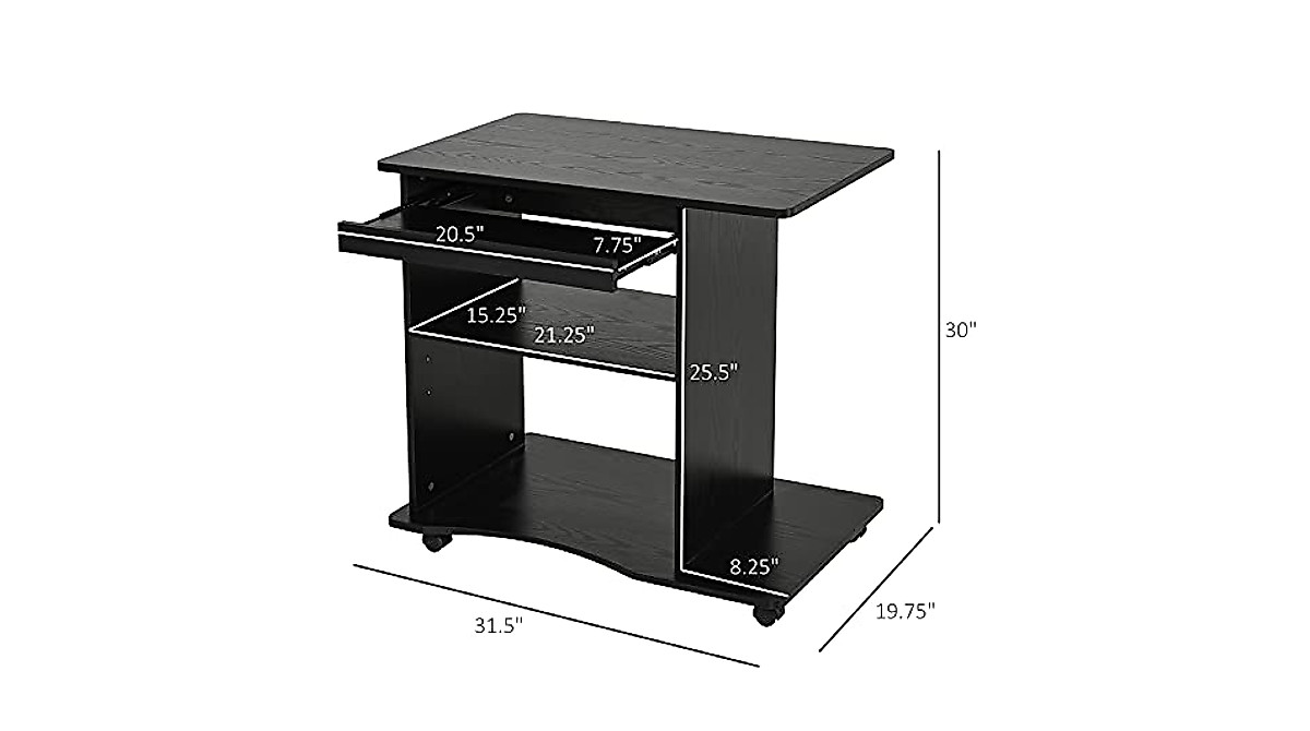 HOMCOM Mobile Computer Desk Cart - Space-Saving Design
