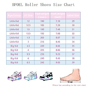 BFOEL Girls Roller Skates Light up Shoes Roller Shoes USB Charge Girls Boys Sneakers with Wheels LED Roller Skates Shoes(5.5 Big Kid White Silver 37)