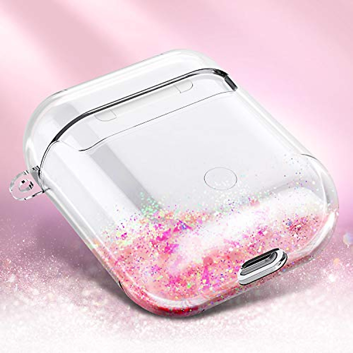 NZND Glitter Liquid Case Compatiable with Apple AirPods 1/2, Sparkle Flowing Floating Durable Girls Women Kids Cute Clear Hard Cover Carrying Case -Rose Gold