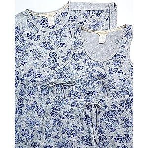 Lucky Brand Women's Pajama Set - 4 Piece Short Sleeve Shirt, Tank Top, Sleep Pants, Lounge Shorts, Size Large, Mini Denim Floral