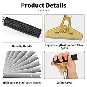 4 inch Razor Blade Scraper, Long Handle Large Cleaning Scraper Tool with 10PCS Extra Metal Blades for Removing Paint, Stickers, Adhesive, Caulk, Cement, Decals, Labels, from Floor, Glass, Window