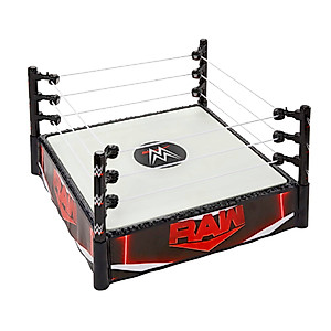 Mattel WWE Superstar Ring, 14 inches with Spring-Loaded Mat, 4 Event Apron Stickers & Pro-Tension Ropes for WWE 6-inch Action Figures