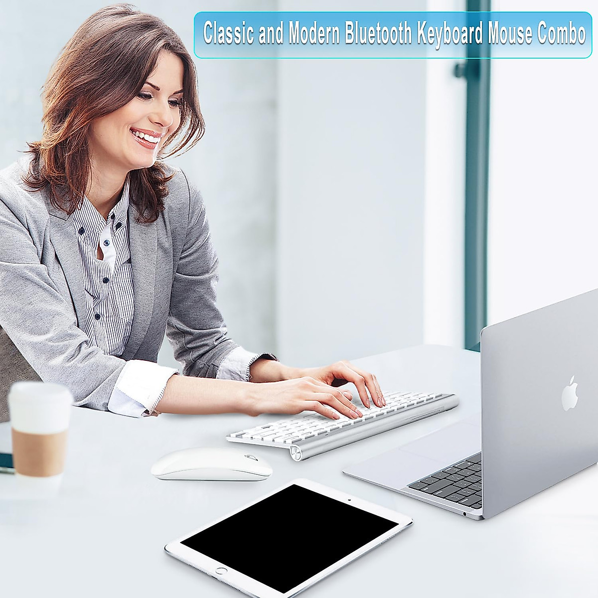 Wireless Keyboard and Mouse Compatible with iMac MacBook Air/Pro (Bluetooth and USB)