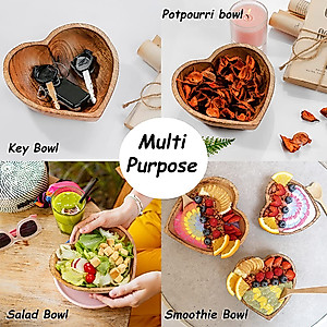 WOOD MASTER HUT Heart Shaped Wood Bowl Wooden Bowls and Heart Shaped Spoons - Rustic Heart Bowls Decorative - for Cereal, Soup, Smoothie, Salad and Dessert (6inch Set of 1)