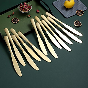 Gold Dinner Knives Set Of 12, Berglander Stainless Steel Titanium Plating Shiny Gold Dinner Knife, Butter Knife Spreader Table Knives Sturdy And Dishwasher Safe