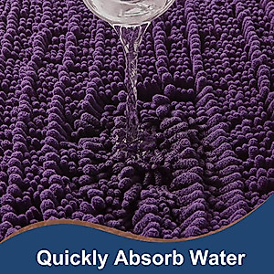 H.VERONNEX Luxury Chenille Plum Bathroom Rugs Sets 2 Piece, Thickened Hot Melt Rubber Bottom Bath Mats for Bathroom Non Slip,Bath Rugs Quick Dry Machine Washable for Shower Mat,Puppy-Loved Mat