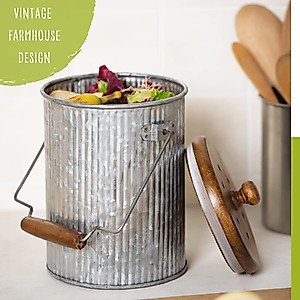 Gardener's Supply Company Galvanized Compost Pail | Sturdy Metal Vintage Style Crock with Lid for Organic Composting Kitchen Countertop Waste Bin | Holds 1.5 Gallon of Food Scraps