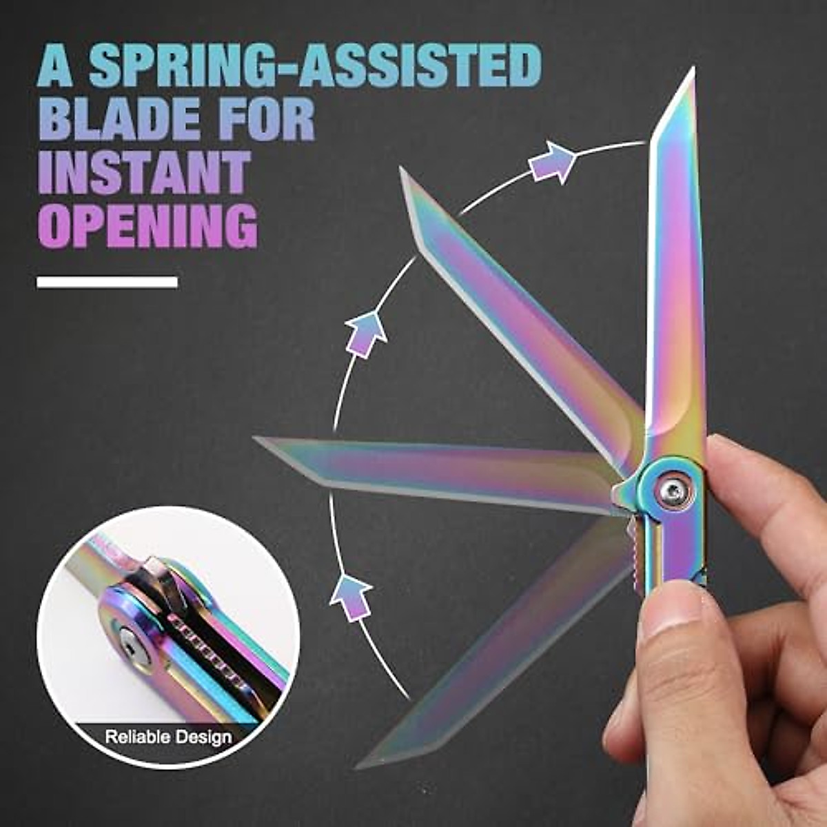 DRACHENADER Tanto Folding Knife for Women and Men, Rainbow Color Slim Gentleman's Tanto Balde Pocket Knife Small Mini Edc Knife for Keychain