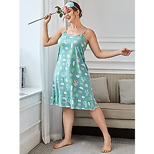 Floerns Women's Cute Printed Plus Size Nightgown Ruffle Hem Cami Sleepwear Loungewear Green 5XL