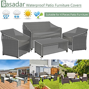 Gasadar Patio Furniture Covers 4 Piece, Waterproof Outdoor Furniture Covers, Patio Furniture Set Covers -Grey