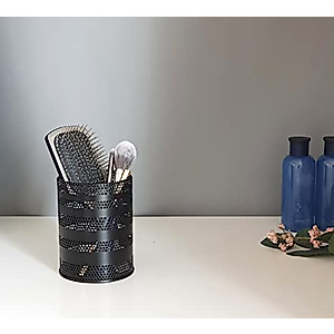 Produco Metal Mesh Pen Pencil Cup Holder Stand Office Desk Organizer Stationery Caddy Makeup Brush Holder, Black (Large)