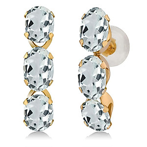 Gem Stone King 14K Yellow Gold Sky Blue Aquamarine Hoop Earrings For Women (3.00 cttw, Gemstone, Oval 6X4)