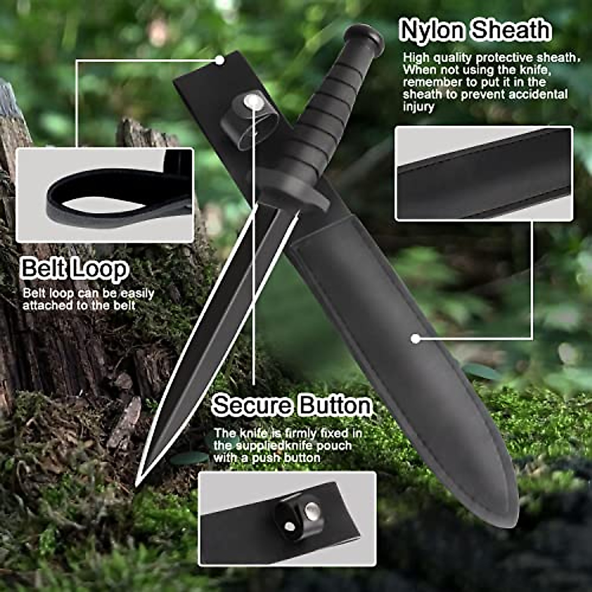 liuliang1 12.2'' EDC Straight Edge Tactical Bowie Knife with Sheath Survival Hunting Tactical Combat Knife for Outdoor Camping , Fishing Black