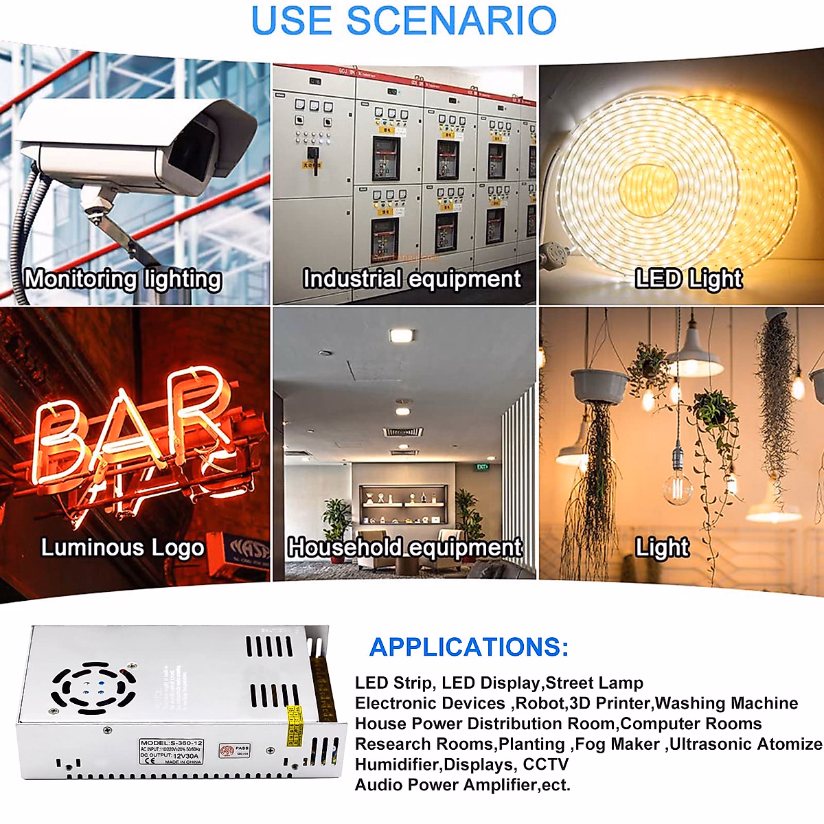 EAGWELL 24V 15A DC Universal Regulated Switching Power Supply 360w for CCTV,Radio,Computer Project, 3D Printer,LED Driver