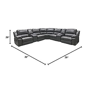 AC Pacific Brady 7 Piece Sectional Power Reclining Sofa | Faux Leather Couch with Storage Consoles, Cup Holders & USB Ports, Grey