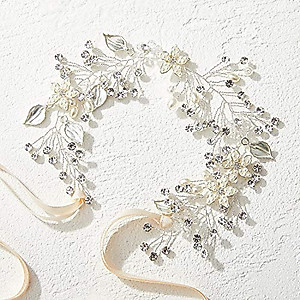 SWEETV Flower Girl Headpiece Silver Princess Wedding Headband -Baby Girls Flower Pearl Hair Accessories for Birthday Party, Photography