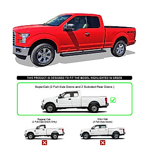 APS Running Boards 5in Matte Black Compatible with Ford F150 2015-2024 Super Cab & F-250 F-350 Super Duty 2017-2024 Stainless Steel (Nerf Bars Side Steps Side Bars)