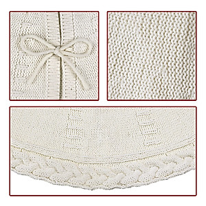 LimBridge Knitted Christmas Tree Skirt: 48 Inches Cream White Tree Skirt, Braided Cable Knit Thick Rustic Christmas Tree Decorations, Farmhouse Christmas Decor Xmas Holiday Home Party Decorations