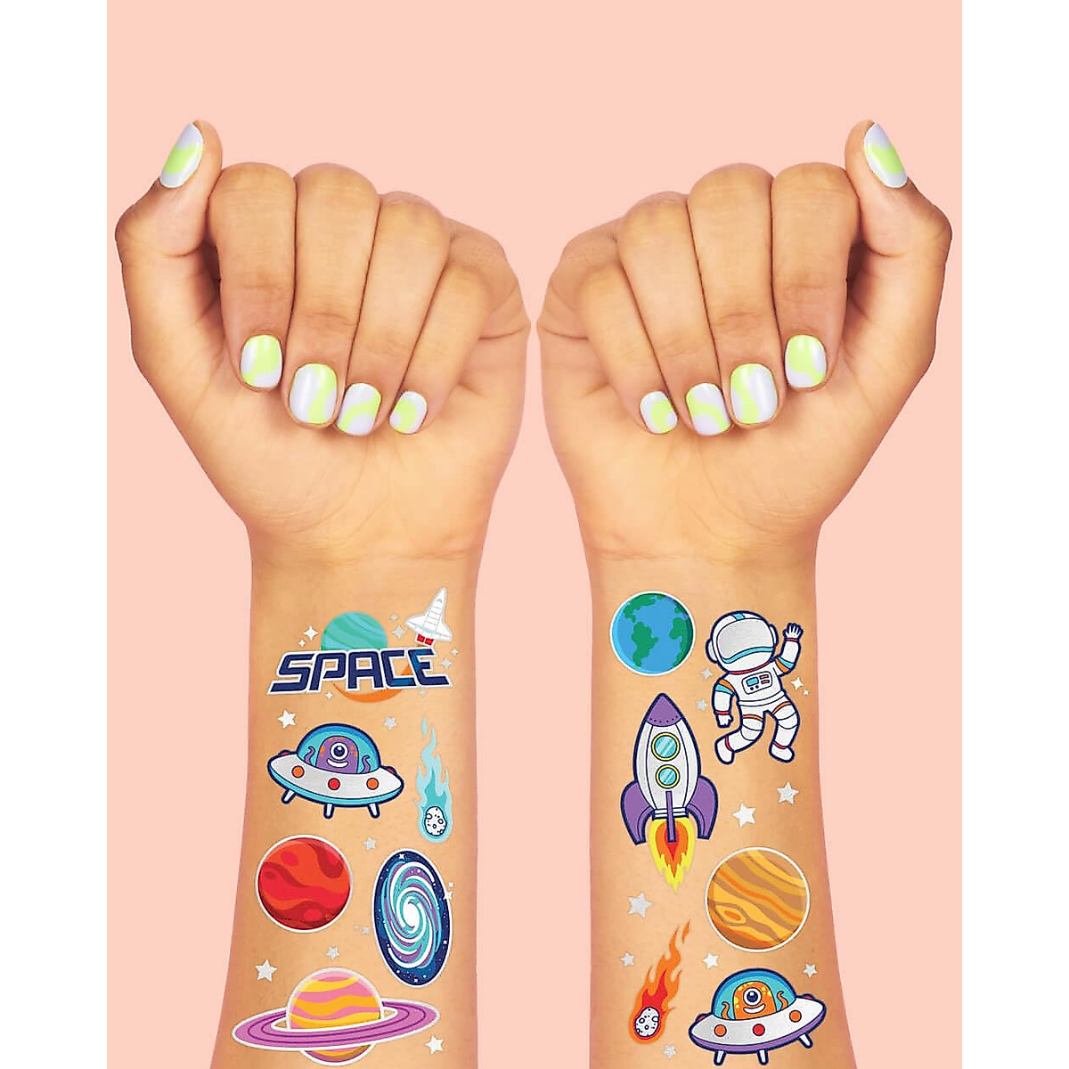 xo, Fetti Space + Planets Temporary Tattoos for Kids - 46 Glitter styles | Alien Birthday Party Supplies, Astronaut Favors + Rocketship Decorations