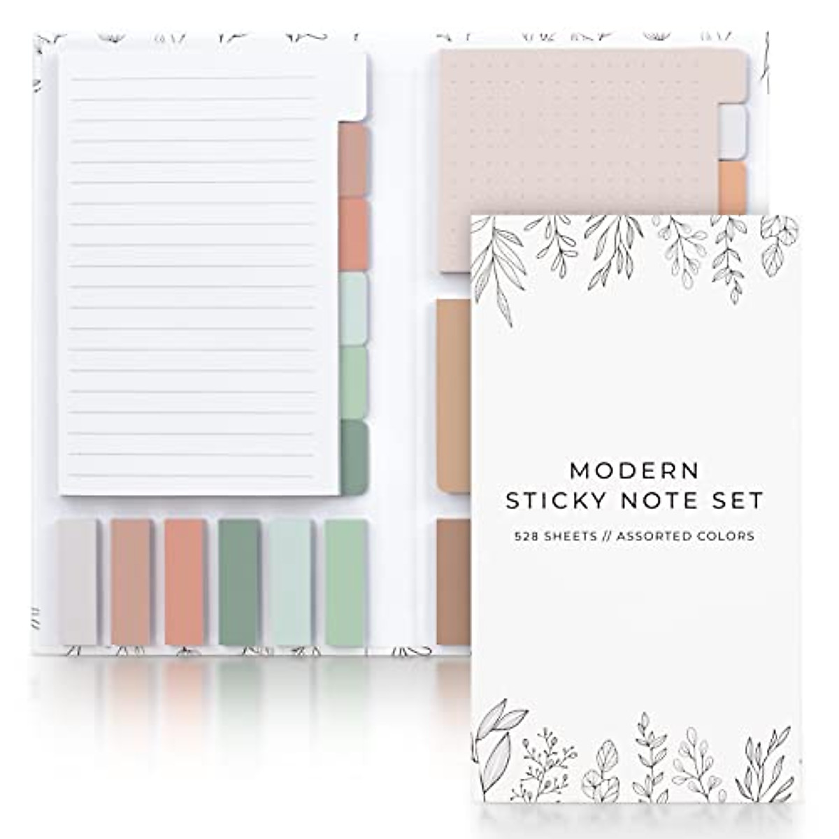 Aesthetic Pastel Sticky Notes Set of 528 with Tabs - Incl. Sturdy Cover to Keep Your Notes Safe - Cute School Accessories, College, Students, Teachers or Office Desk Supplies for Women