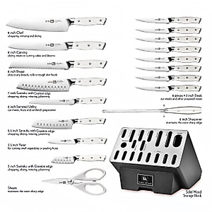 Klaus Meyer Stahl 19 Piece High Carbon Exclusive German Steel Knife Block Set (White)