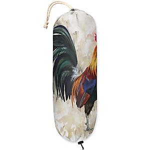 Watercolor Big Rooster Plastic Bag Holder Hanging Grocery Bag Holder Washable Large Grocery Bag Storage Trash Bag Storage Dispenser for Home Kitchen Travelling Decor