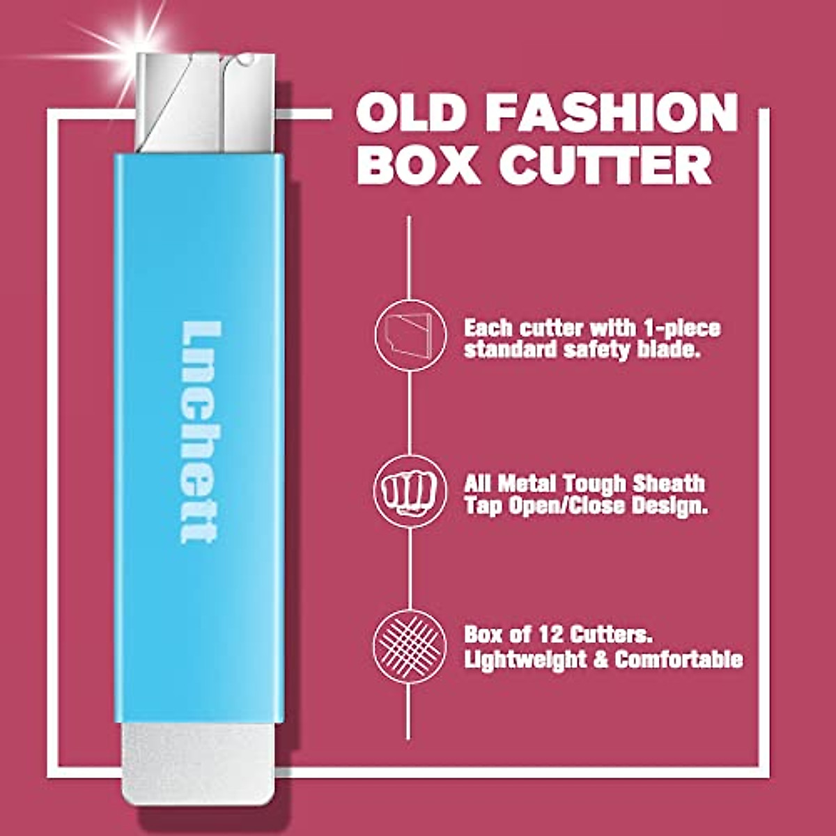 Lnchett Box Cutter, 12-Pack Retractable Cardboard Mini Box Cutter for Packages, Boxes and Paper, All Metal Tough Sheath, Functional Basic Cutter with Case, Lock Ball Design