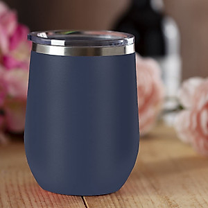 LaserGram Double Wall Stainless Steel Wine Glass Tumbler, Hawaiian Sea Turtle, Personalized Engraving Included (Navy Blue)