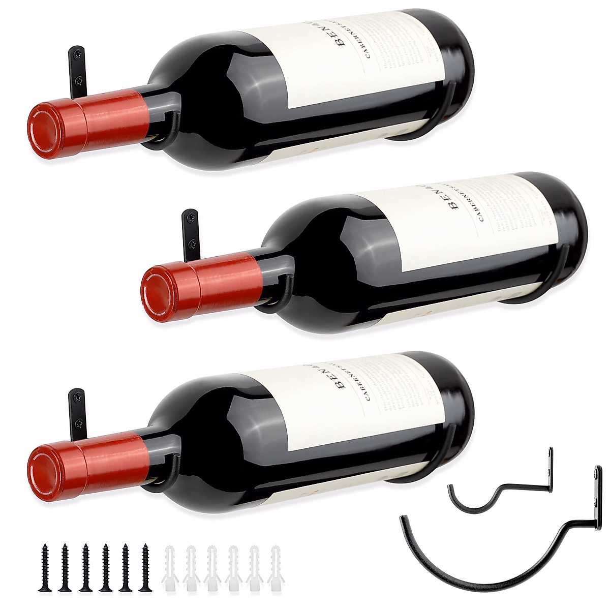 AQAREA Wall-Mounted Wine Hook: Hanging Wine Bottle Wall Holder - Set of 6 Metal Wall Red Wine Rack