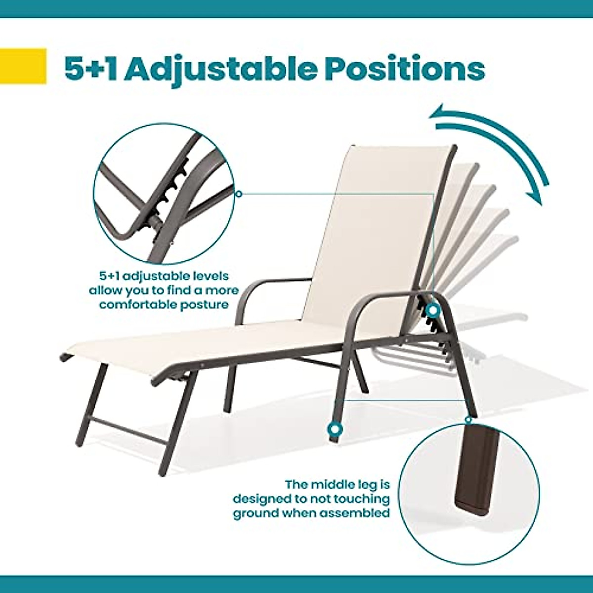 Pellebant Aluminum Pool Lounge Chairs Set of 2, Patio Chaise Lounge with Adjustable Backrest & Armrest, Heavy Duty Pool Lounge Chairs for Outside, Lawn, Yard, Patio, Pool(2pcs,New Beige)