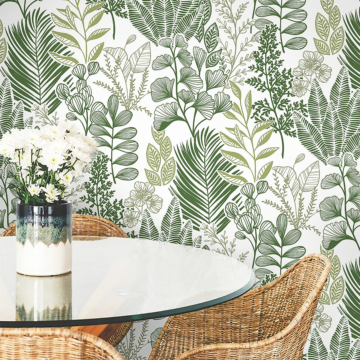 HeloHo Peel and Stick Wallpaper Green Leaf Floral Wallpaper for Bedroom Self Adhesive Removable Wallpaper Waterproof Contact Paper for Furniture Bathroom Dining Room Living Room Decor 16.1" X 118"