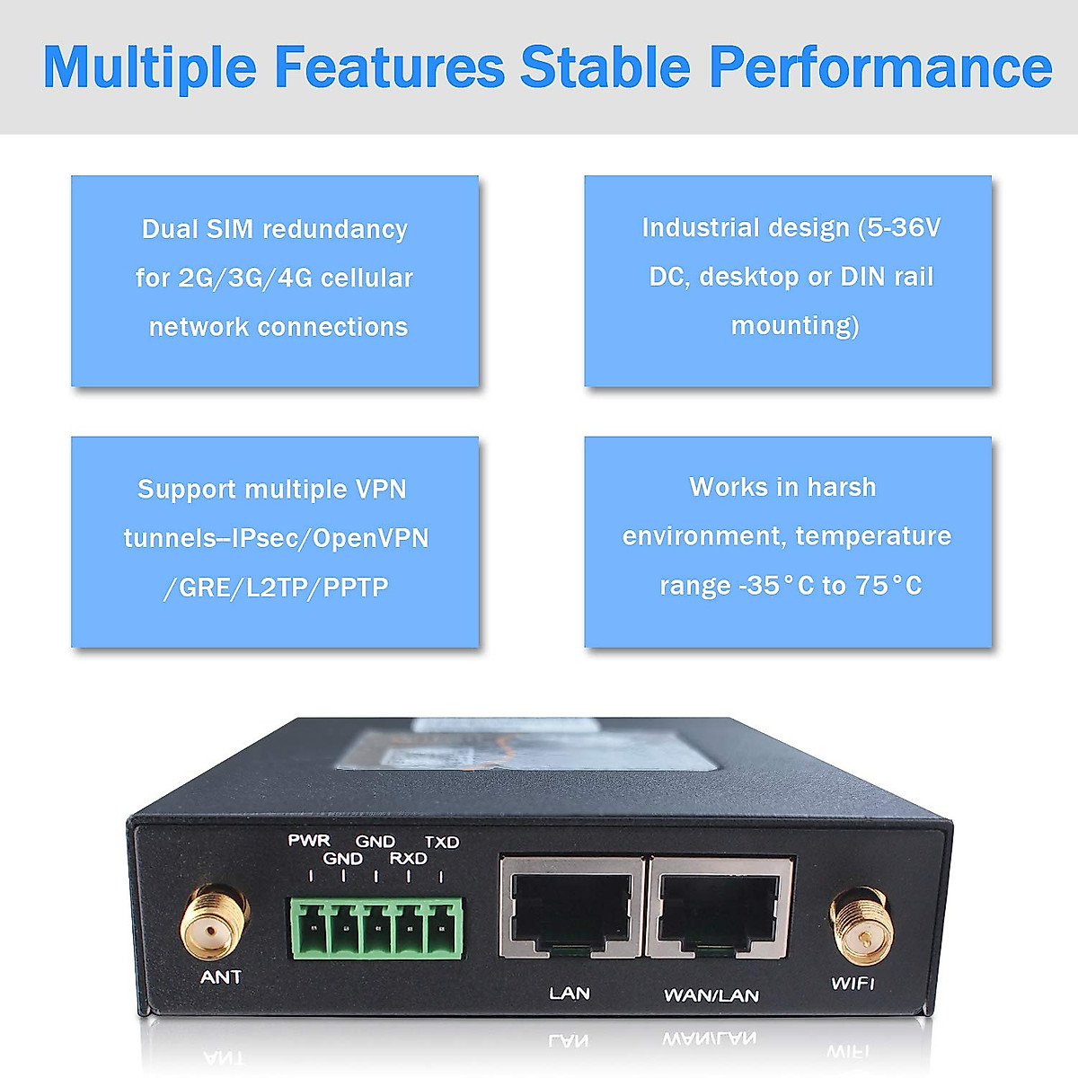 4G VPN Router, Industrial 4G LTE WiFi Router 3G/4G Yeacomm YF325 Wireless Modem Router Unlocked with Dual Sim Card Slot, External Antenna Cellular Modem in North/South America, NOT for Verizon