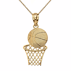 14K Yellow Gold Basketball Hoop Sports Pendant Necklace, 18"