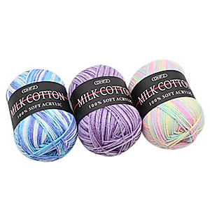 2 Balls Total 100g Milk Cotton Yarn Soft Warm Baby Yarn Space Dyed Gradually Changing Color Knitting Yarn Sweater Scarf Crochet Yarn (07-Gray)