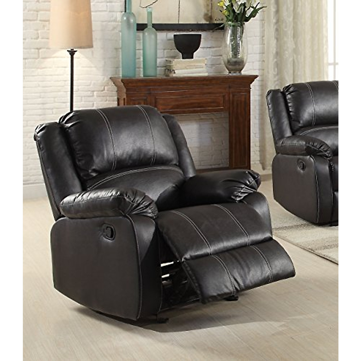 Acme Zuriel Faux Leather Rocker Recliner in Black