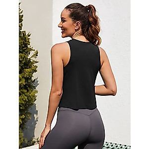 Ridshy Crop Tops for Women Workout Muscle Tank Top Cropped Loose Flowy Tank Tops Yoga Sleeveless Exercise Shirts Athletic Tanks Tennis Activewear Tops Gym Clothes 3 Pack Black/Gray/Army Green M
