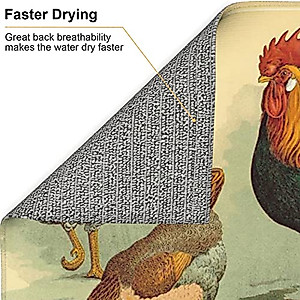 Italian Chickens Printed Drying Mat For Kitchen Ultra Absorbent Microfiber Dishes Drainer Mats Non-Slip Silicone Quick Dry Pad - 18 X 16inch