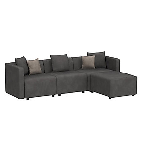 Acanva Luxury L-Shaped Upholstery Convertible Modular Sectional Sofa, Contemporary Reversible Couch with Chaise Lounge for Living Room, Apartment, 4 Piece Set, Grey