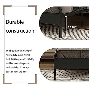 alazyhome Modern King Size Bed Frame, Metal Platform Bed with Linen Upholstered Headboard, Steel Slats Support, Noise Free, Under-Bed Storage, Easy Assembly, Black