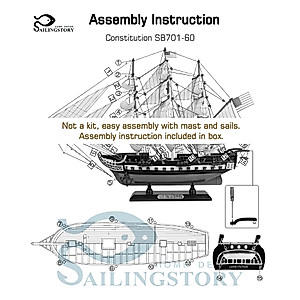SAILINGSTORY Wooden Ship Model Sailboat Decor USS Constitution 1/150 Scale Replica Frigate Medium