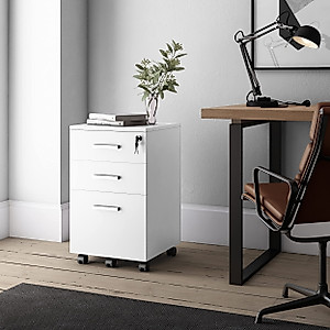 Lazio 26 Inch File Cabinet with Lock - Filing Cabinet for Home and Office - 3 Drawer File Cabinet with Wheels for A4 Sized Letters/Documents, Legal Sized Documents, Hanging File Folders - White/White