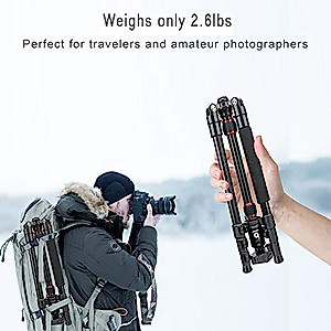 BONFOTO B690A Camera Tripod for Travel,Lightweight Aluminum Portable DSLR Tripod with 360 Degree Ball Head and Carry Bag, Camera Stand for Ring Light & Canon Nikon Sony DSLR