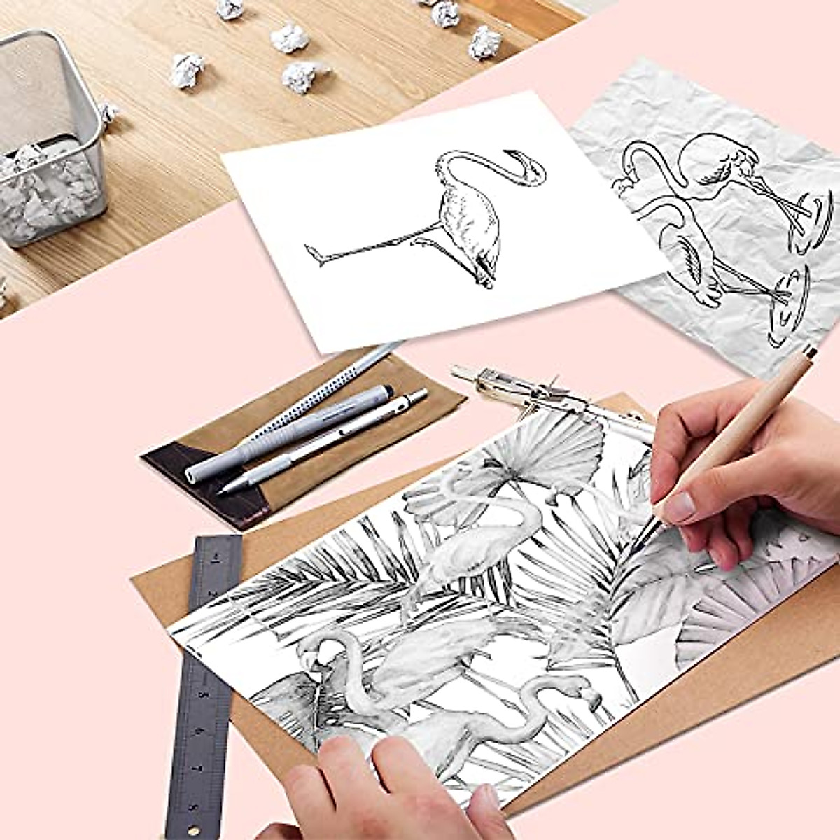 VEGA U Flamingo Shower Curtain for Bathroom, Tropical Leaves Themed Bath Decor with Hooks, 72x72 Inch