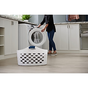 Rubbermaid 1.5 Bushel Capacity Durable Versatile Flex N Carry Portable Flexible Laundry Basket with Convenient Carrying Handles, White